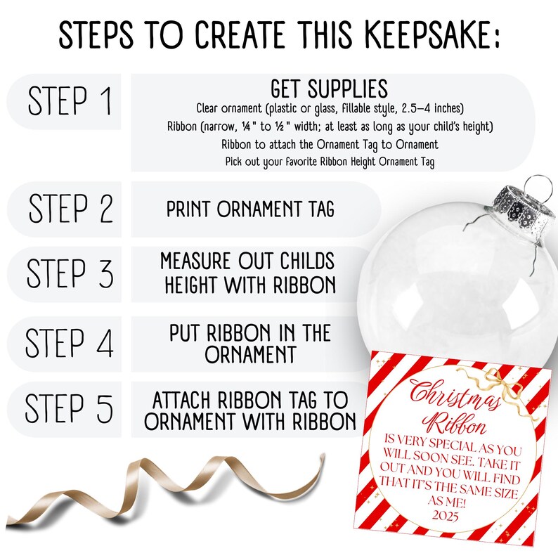 Christmas Ribbon Height Ornament Tag: Keepsake Gift (canva Editable ...