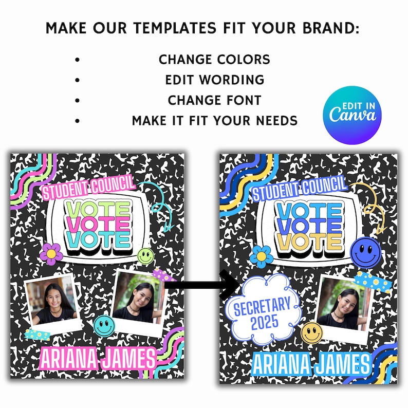 Student Council Voting Flyer Templates: Editable Campaign Poster (canva ...