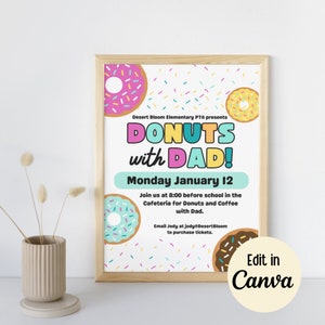 Donuts With Dad Flyer: Editable School Event Invitation (canva) - Etsy
