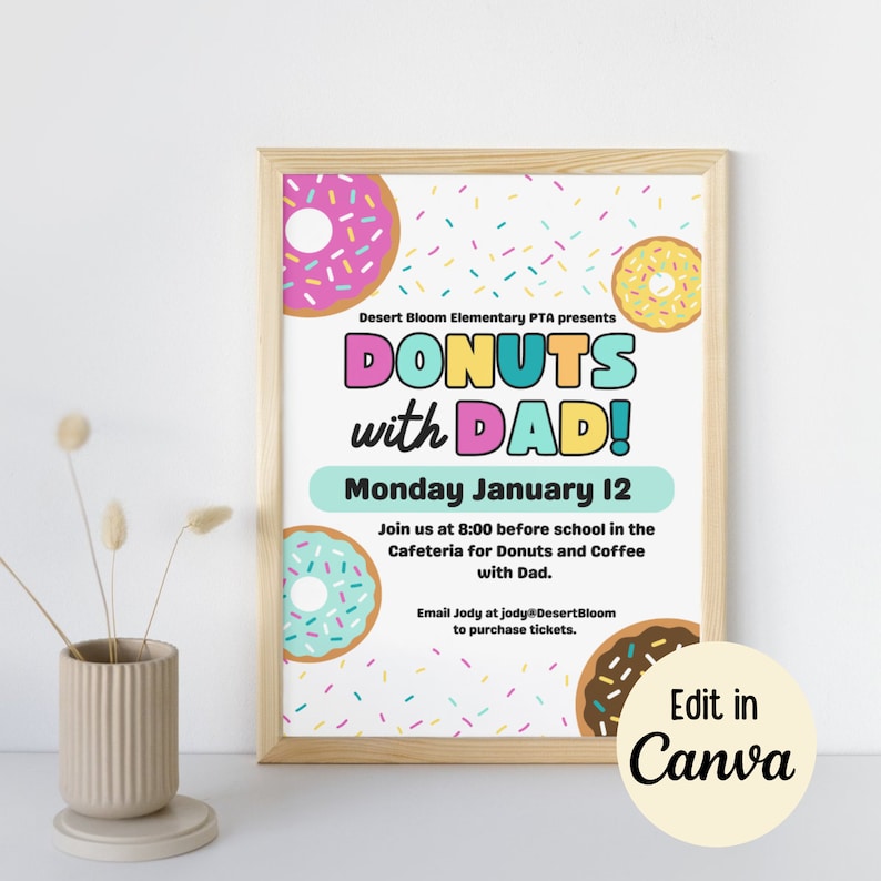 Donuts With Dad Flyer: Editable School Event Invitation (canva) - Etsy