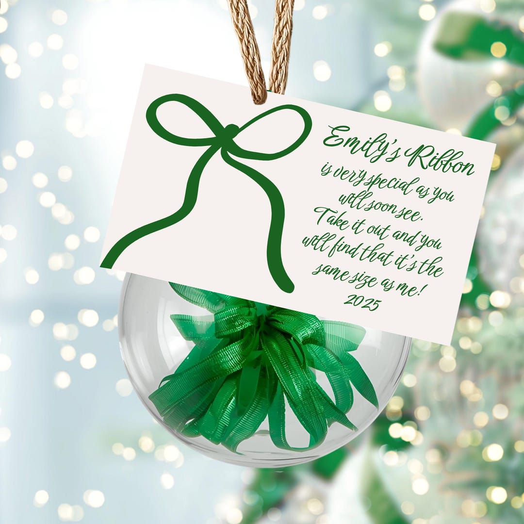 Editable Christmas Ornament Tag: Ribbon Height Keepsake (canva Template ...