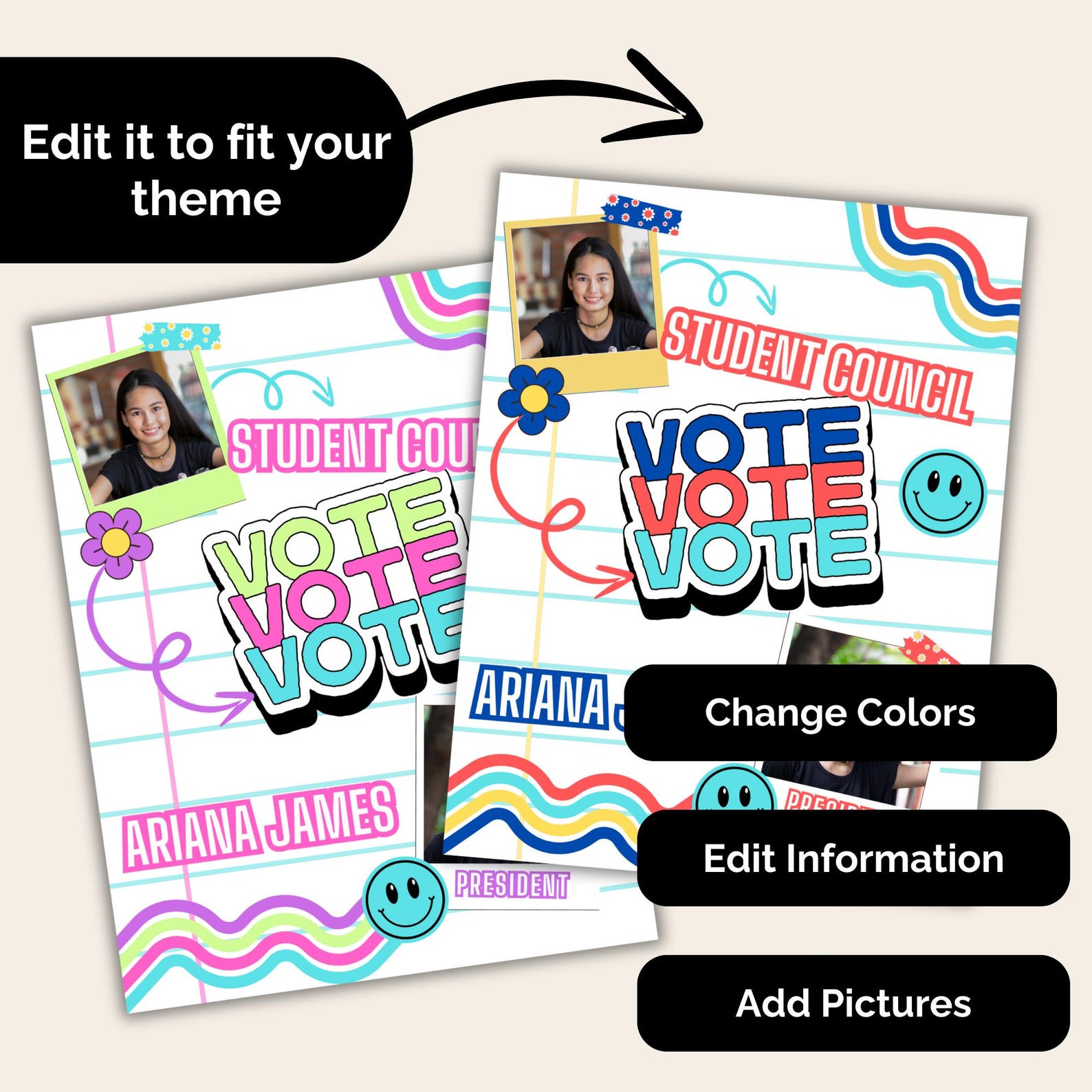 Student Council Voting Flyer Templates: Editable Campaign Poster (canva ...