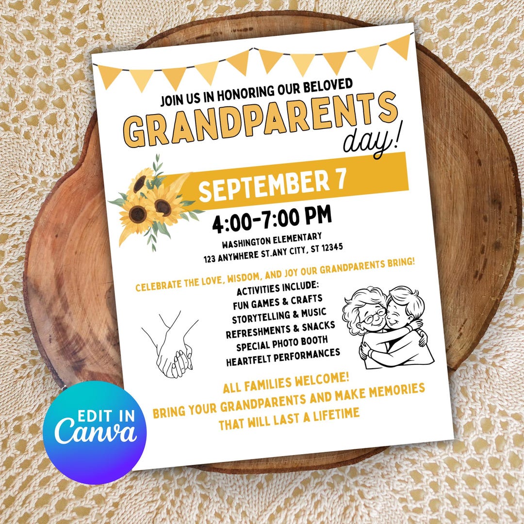 Editable Grandparents Day Flyer | Canva Template | Printable School or ...