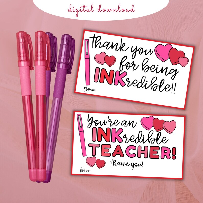 Printable Valentine Pen Gift Tags: Teacher Valentine Tag (digital ...