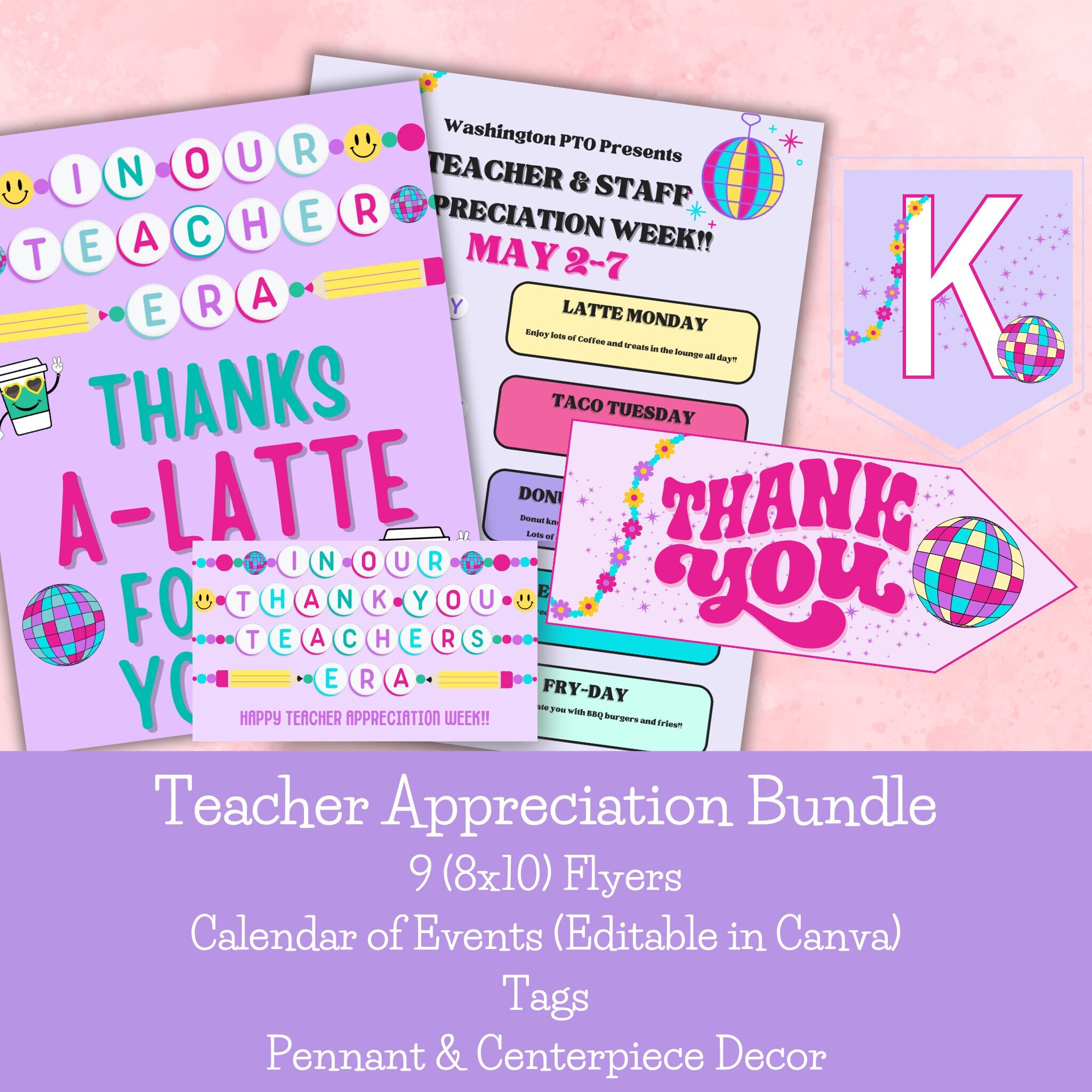 Teacher Appreciation Digital Bundle: Signs, Banner, Gift Tags (digital ...