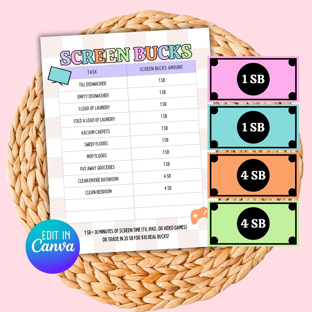 Kids Screen Time Reward Chart: Printable Chore & Behavior Tracker ...