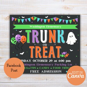 Trunk or Treat Flyer Template: Halloween Event, Editable in Canva - Etsy