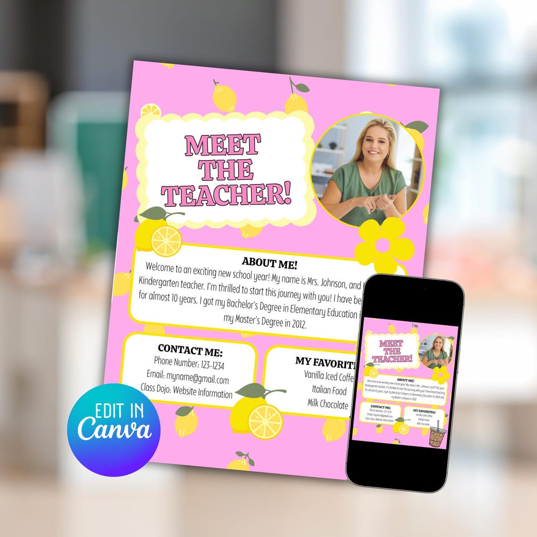 Editable Meet the Teacher Newsletter Template: Lemon Theme (canva ...