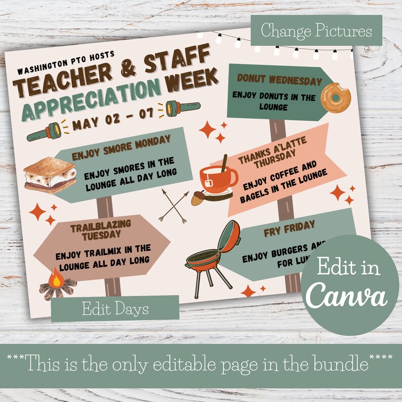 Camping Teachers Appreciation Week Bundle,teacher Appreciation Week ...