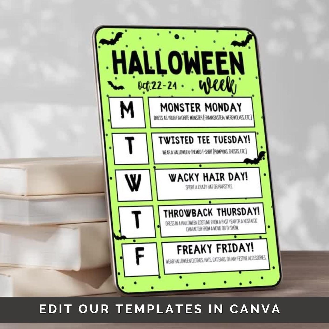 Editable Spirit Week Template: Canva Design (digital Download) - Etsy