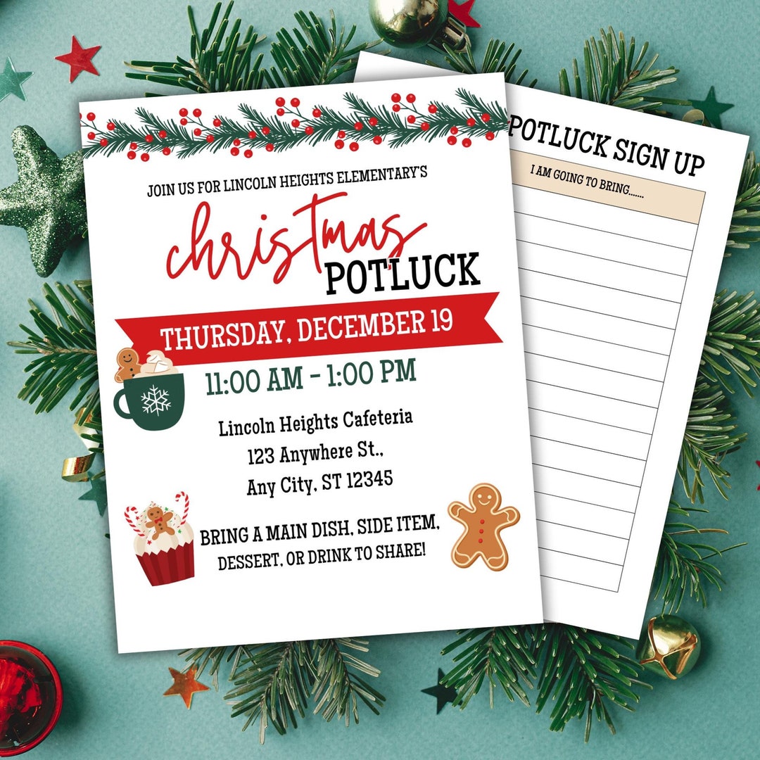 Christmas Potluck Flyer & Sign-up Sheet: Editable Canva Template ...