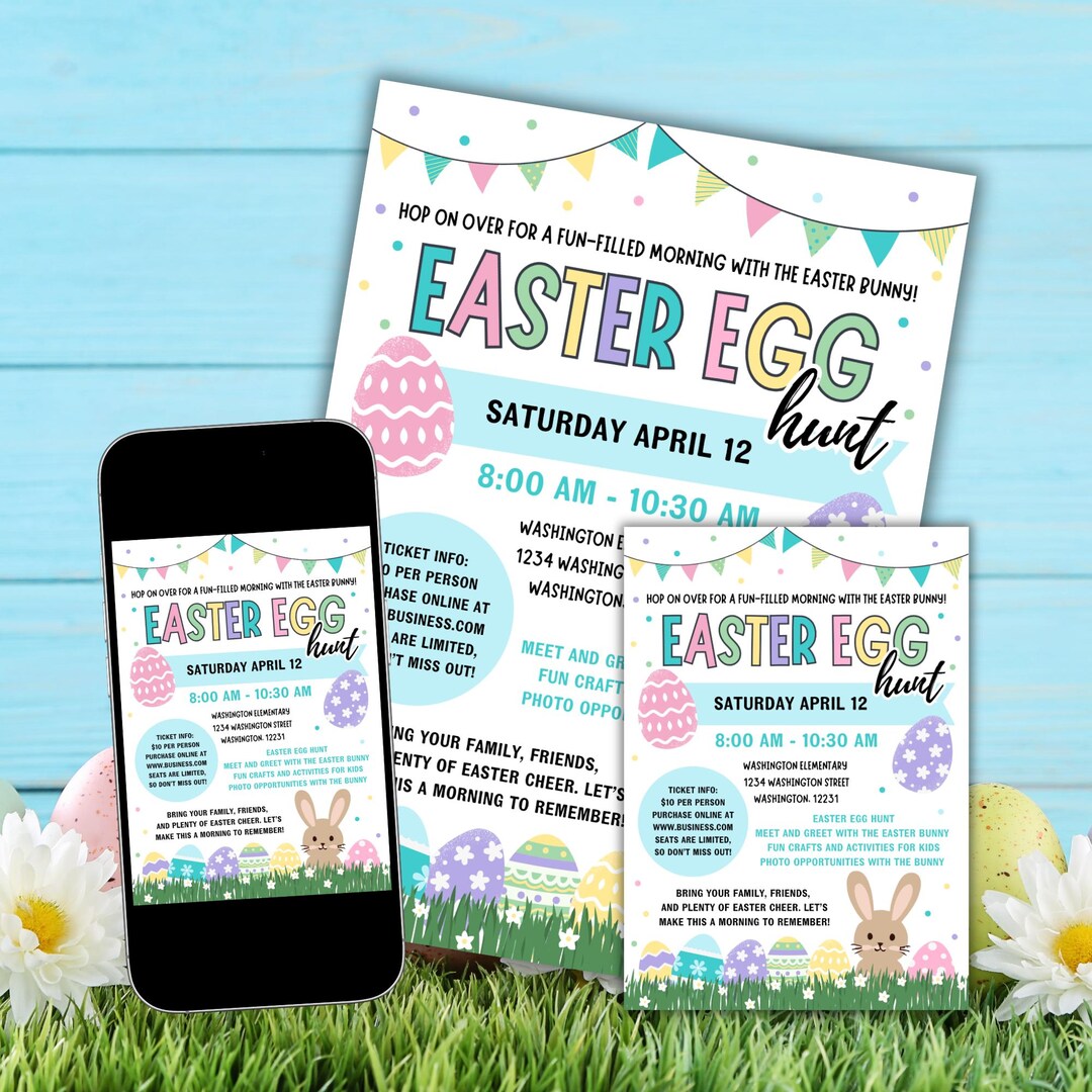Editable Easter Egg Hunt Flyer: Church, PTO, Community Event (canva ...