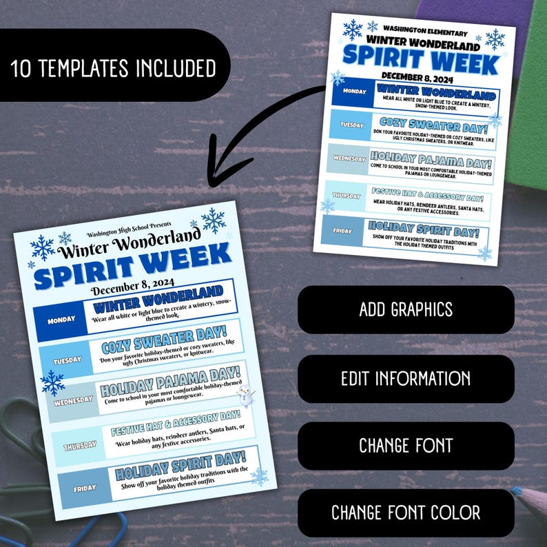 Spirit Week Flyer, Itinerary Schedule, Winter Spirit Week, School ...