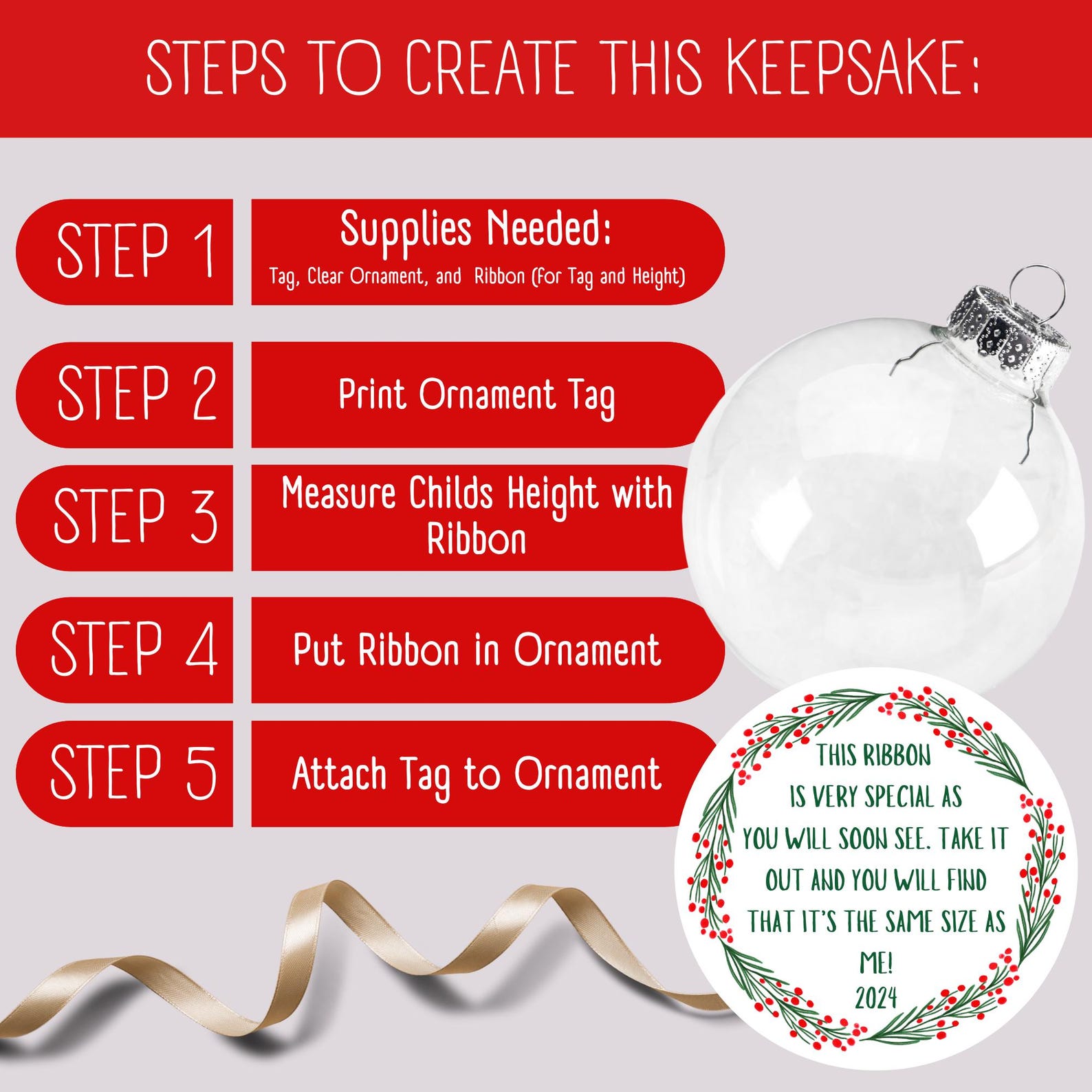 Custom Ribbon Ornament Tag: Height Keepsake (digital Download) - Etsy