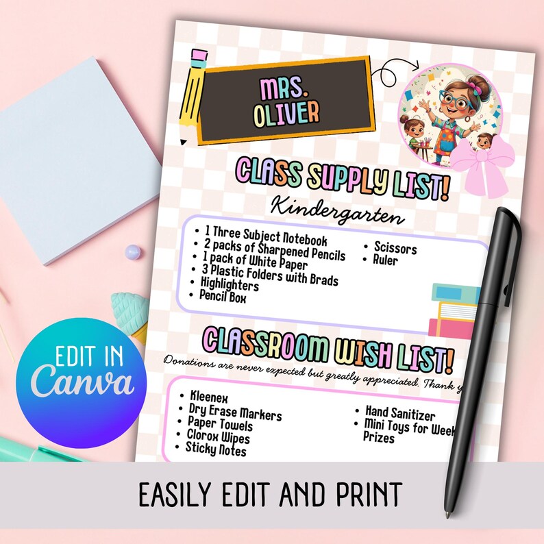 Editable Teacher Supply List Template: Classroom Wish List (canva PDF ...
