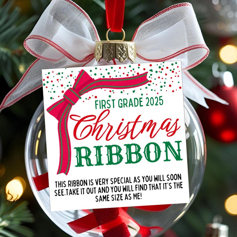Editable Christmas Ornament Tag: Ribbon Height Keepsake (canva Template ...
