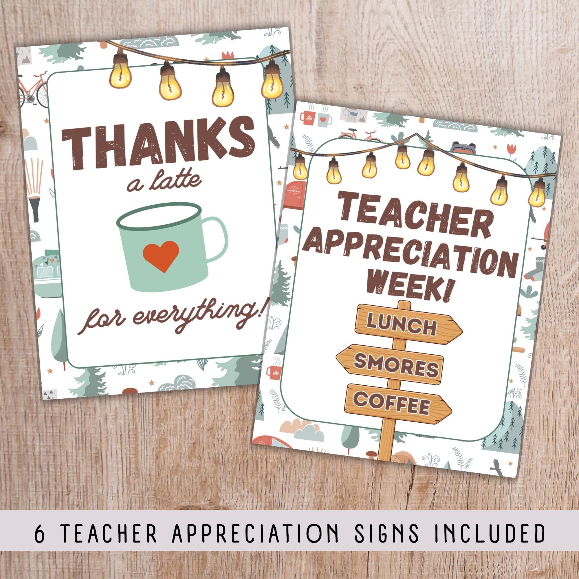 Camping Theme Teacher Appreciation Signs Bundle (PDF) - Etsy