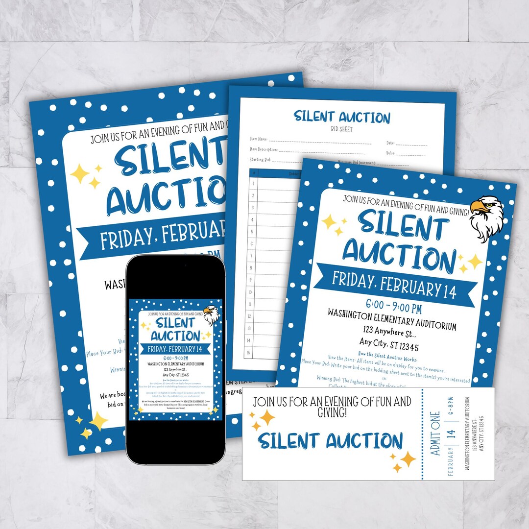 Silent Auction Template: Invitation, Flyer, Ticket (edit in Canva) - Etsy