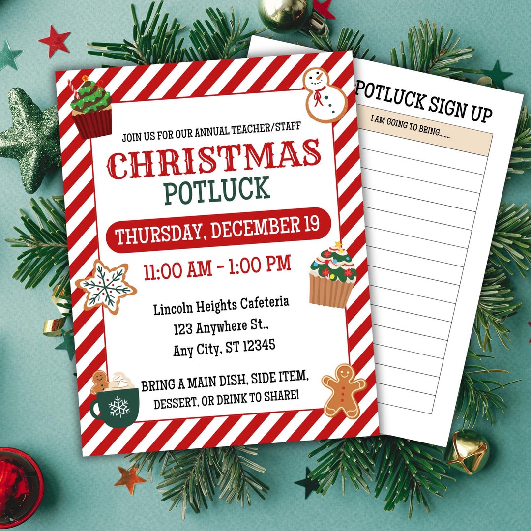 Christmas Potluck Flyer & Sign-up Sheet: Editable Canva Template ...