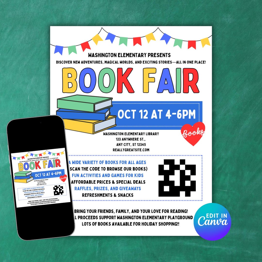 Book Fair Flyer Template: Editable PTA Fundraiser Design (digital ...