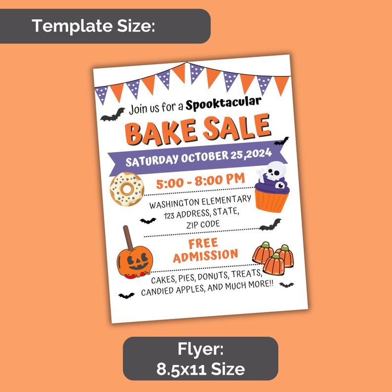 Halloween Bake Flyer Template, Editable Canva Design (8.5x11) - Etsy