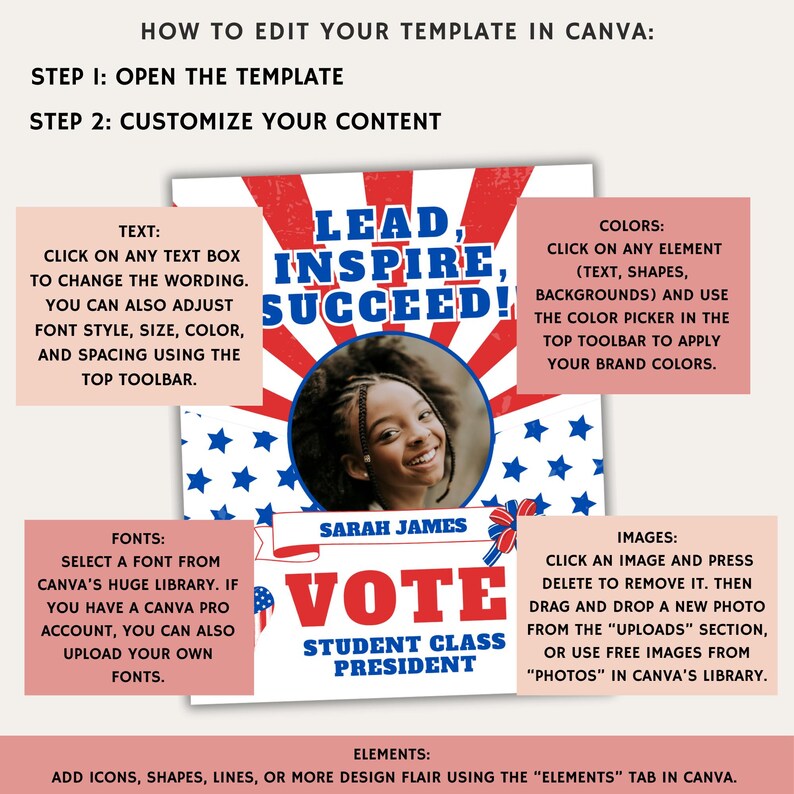 Student Council Campaign Flyer Templates: Editable Voting Posters ...