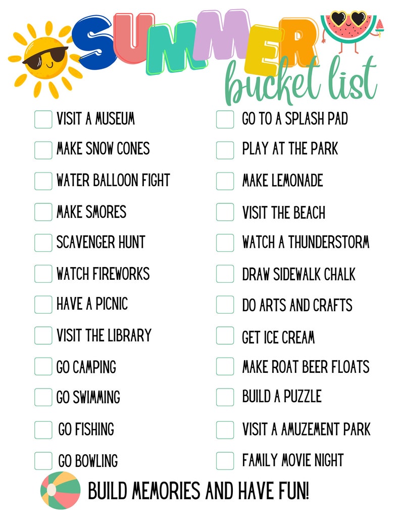Summer Bucket List, Summer Planner, Summer to Do List, Bucket List ...