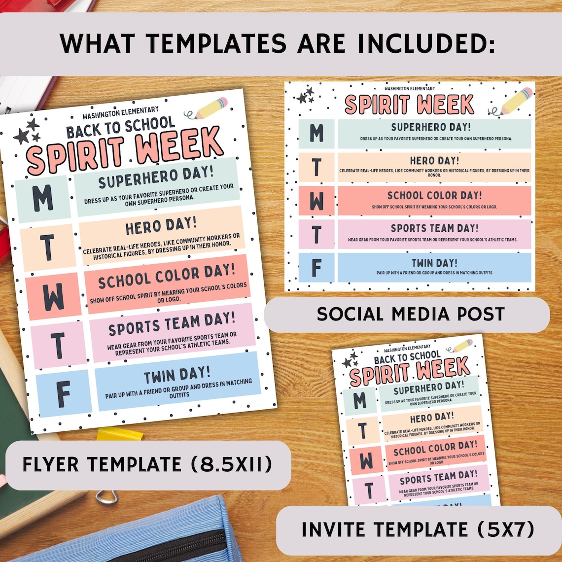 Editable School Spirit Week Flyer Templates: Canva Bundle (digital ...