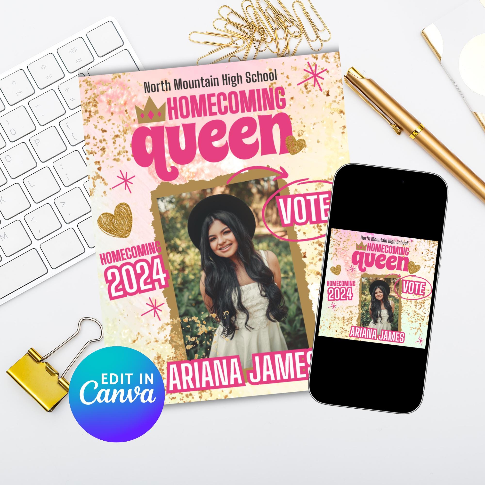 Homecoming Queen Social Media Flyer: Editable Canva Template (digital ...