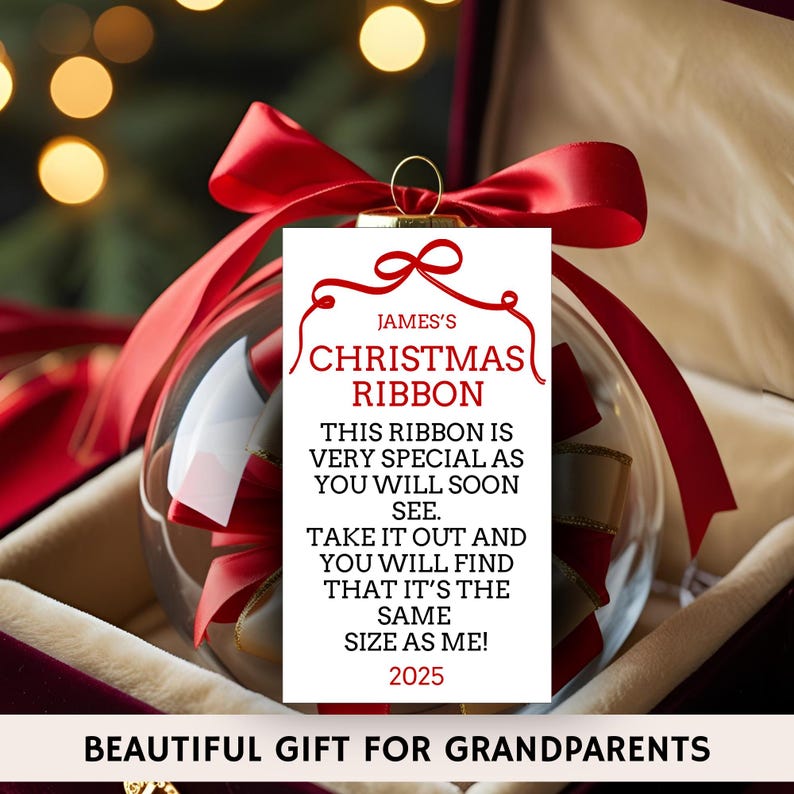Editable Christmas Ornament Tag: Ribbon Height Keepsake (canva Template ...