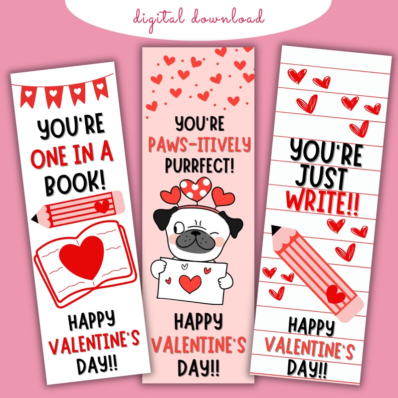 Valentine Coloring Bookmarks: Printable Gift, Kids' Activity (digital ...