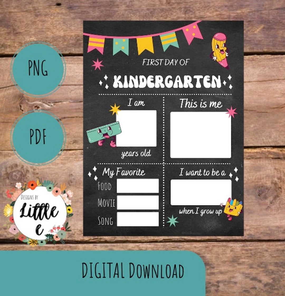 Kindergarten Sign, Back to School Sign, First Day of School Printable ...