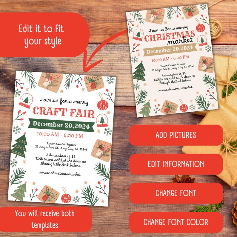 Christmas Market Craft Fair Flyer Template (editable Canva) - Etsy
