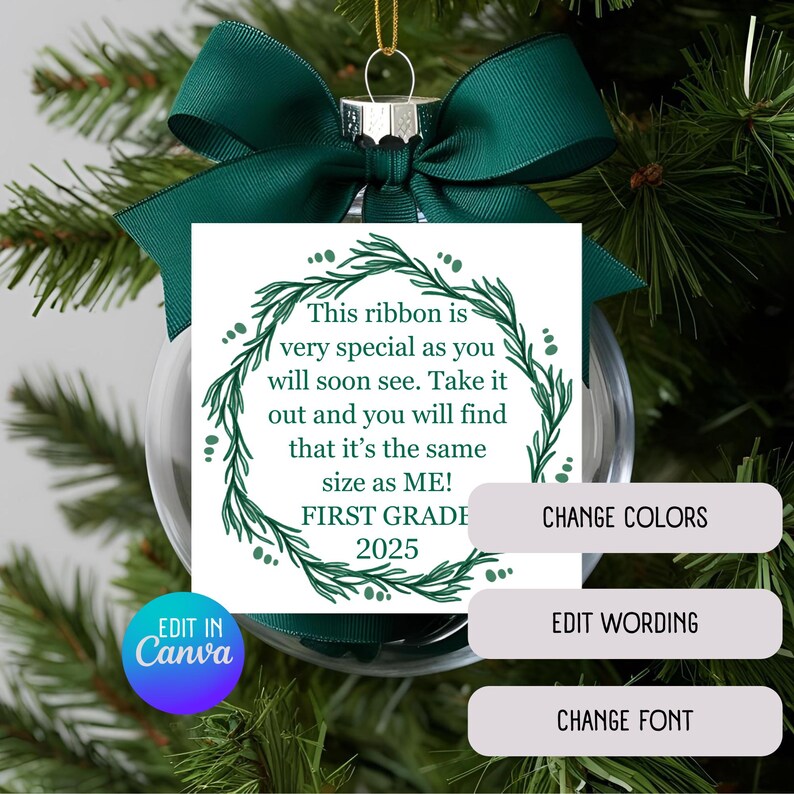 Editable Ribbon Height Christmas Ornament Tag (canva Template) - Etsy