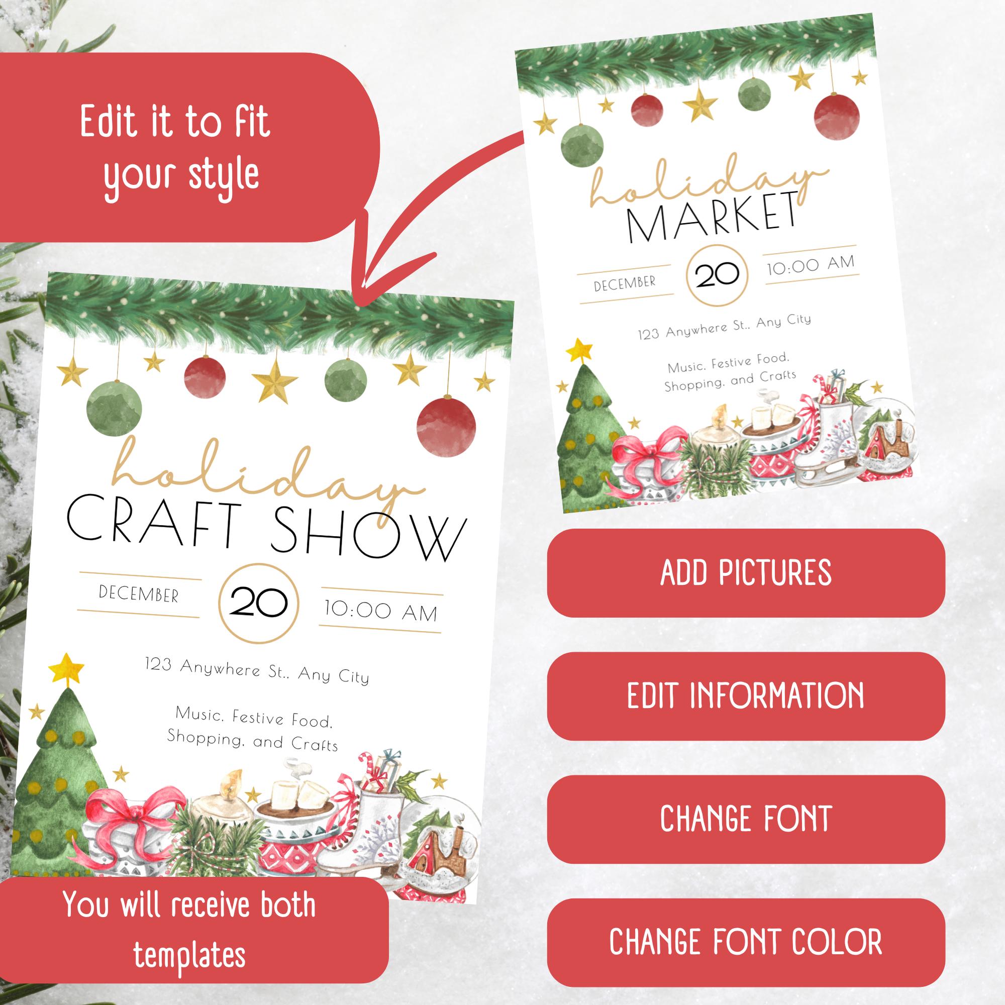 Editable Holiday Market Flyer: Christmas Advertising Template (canva ...