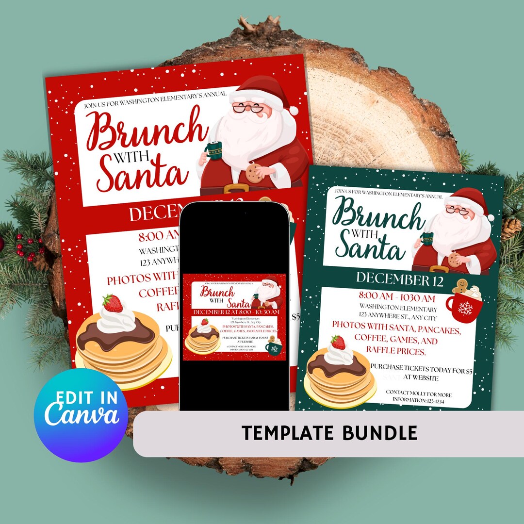 Santa Brunch Flyer Template: Editable Christmas Invitation (canva ...