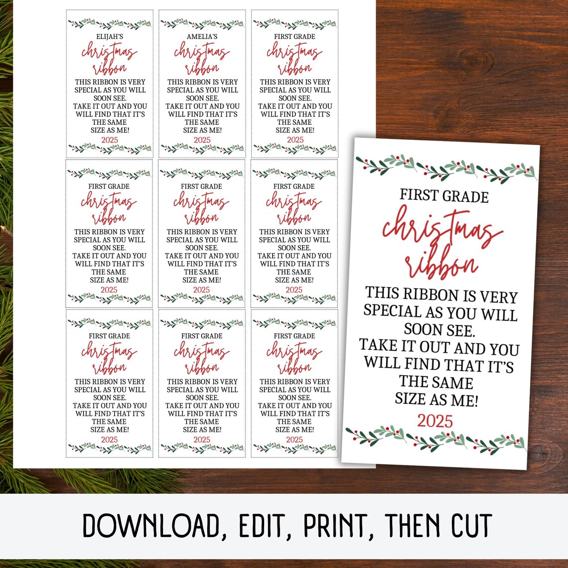 Editable Ribbon Height Ornament Tag: DIY Christmas Keepsake (canva ...