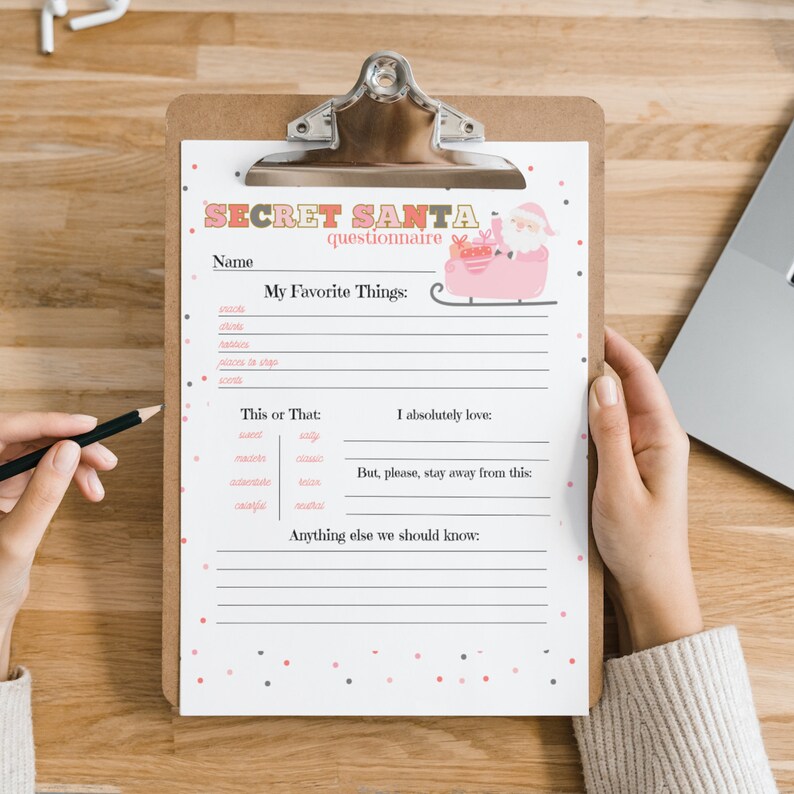 Secret Santa Questionnaire, Fun Gift Exchange (digital Download - Etsy