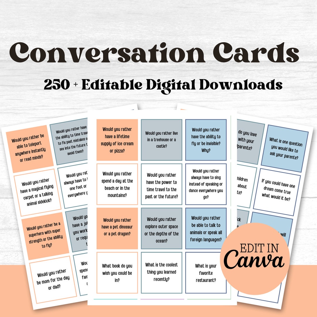 Family Conversation Starter Cards: 250+ Editable Questions (digital ...