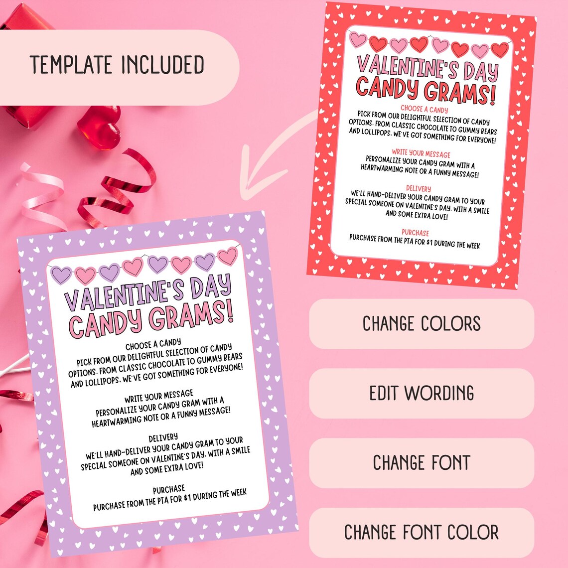 Valentine Candy Gram Flyer: Editable Canva Template - Etsy
