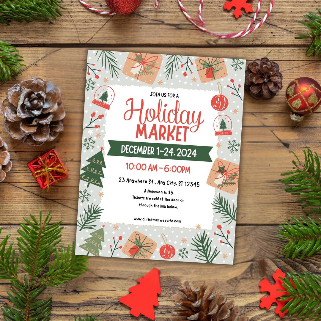 Editable Holiday Market Flyer: Canva Templates (8.5 X 11 Inches) - Etsy