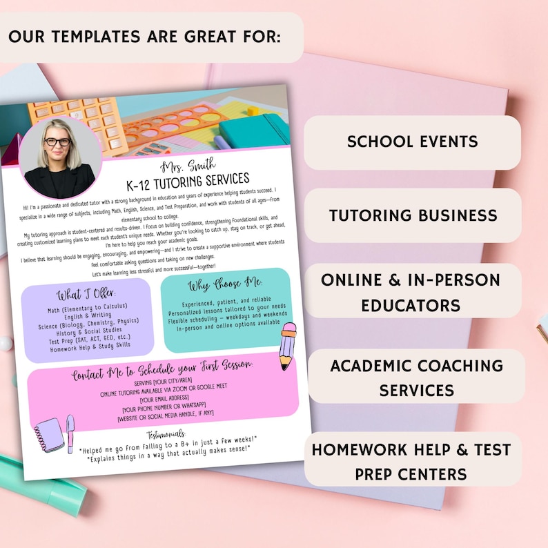 Editable Tutor Flyer Template Bundle: Canva Ad, Brochure & Facebook ...