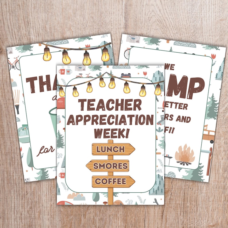 Camping Theme Teacher Appreciation Signs Bundle (PDF) - Etsy