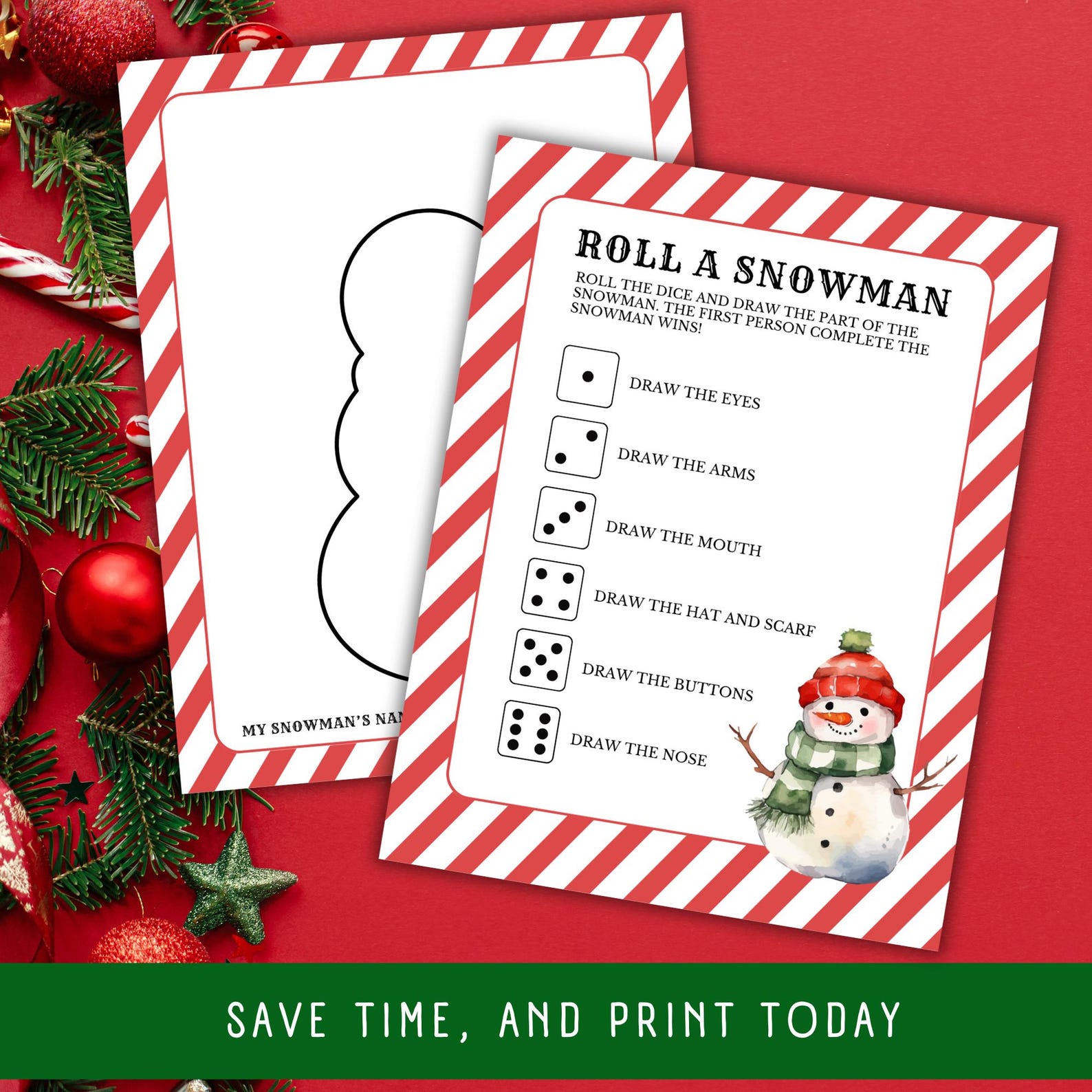 Roll a Snowman Dice Game: Family Holiday Activity (digital Download) - Etsy