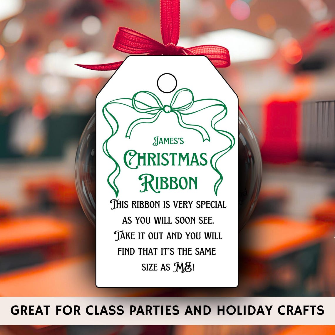 Editable Christmas Ornament Tag: Ribbon Height Keepsake (canva Template ...