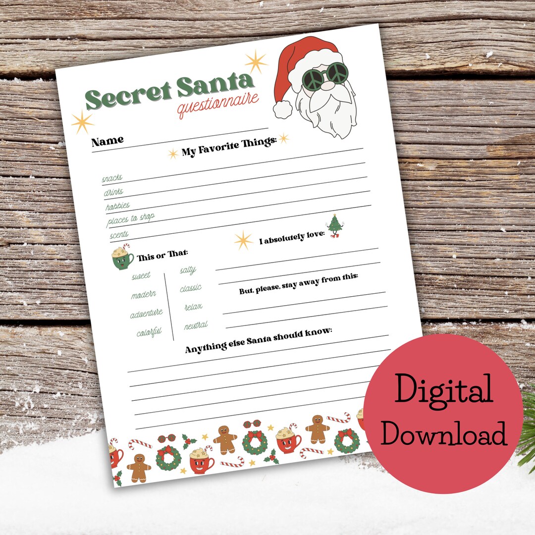 Secret Santa Question, Gift Exchange Questionnaire, Holiday Gift ...