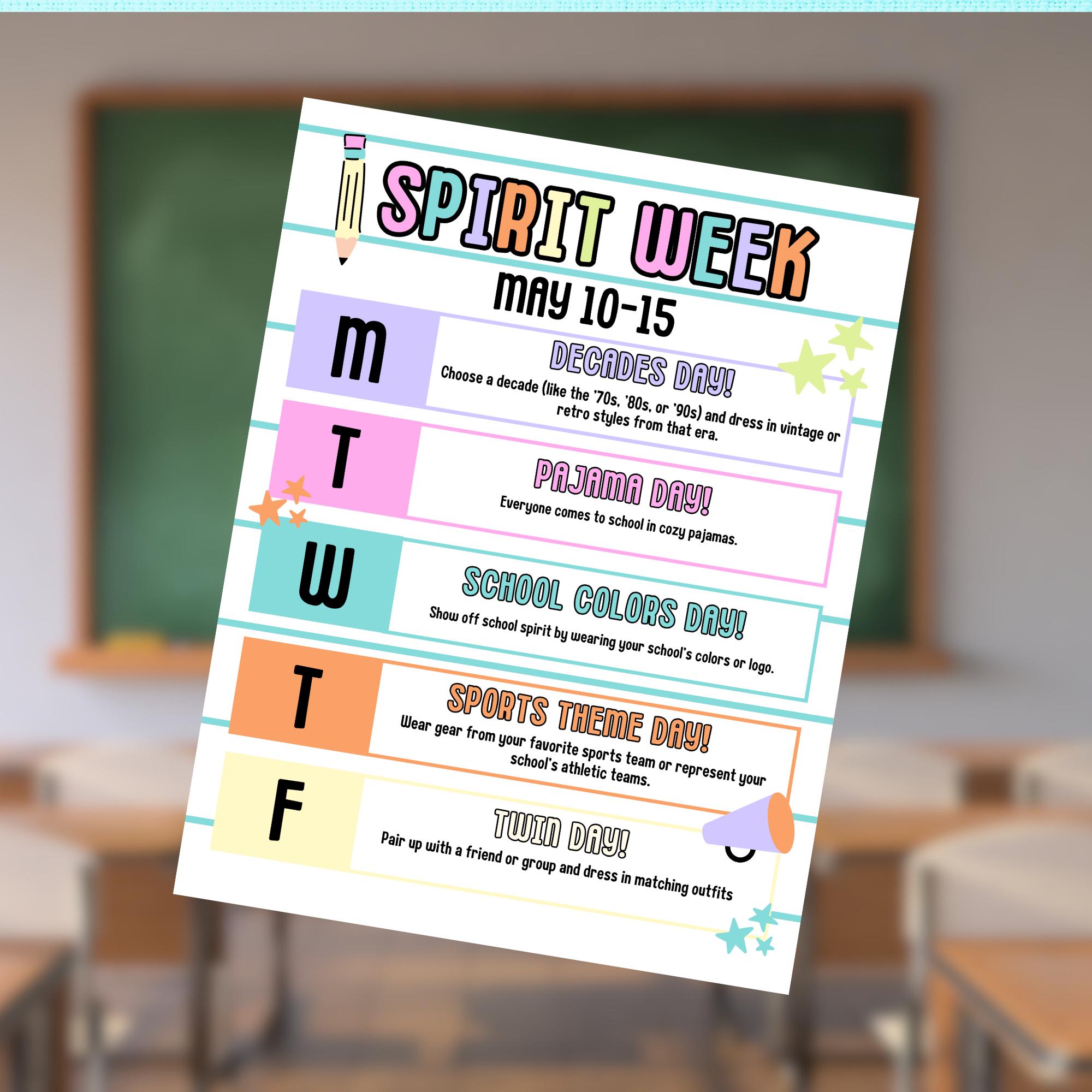 Editable Spirit Week Flyer Template: School Event Itinerary (canva ...