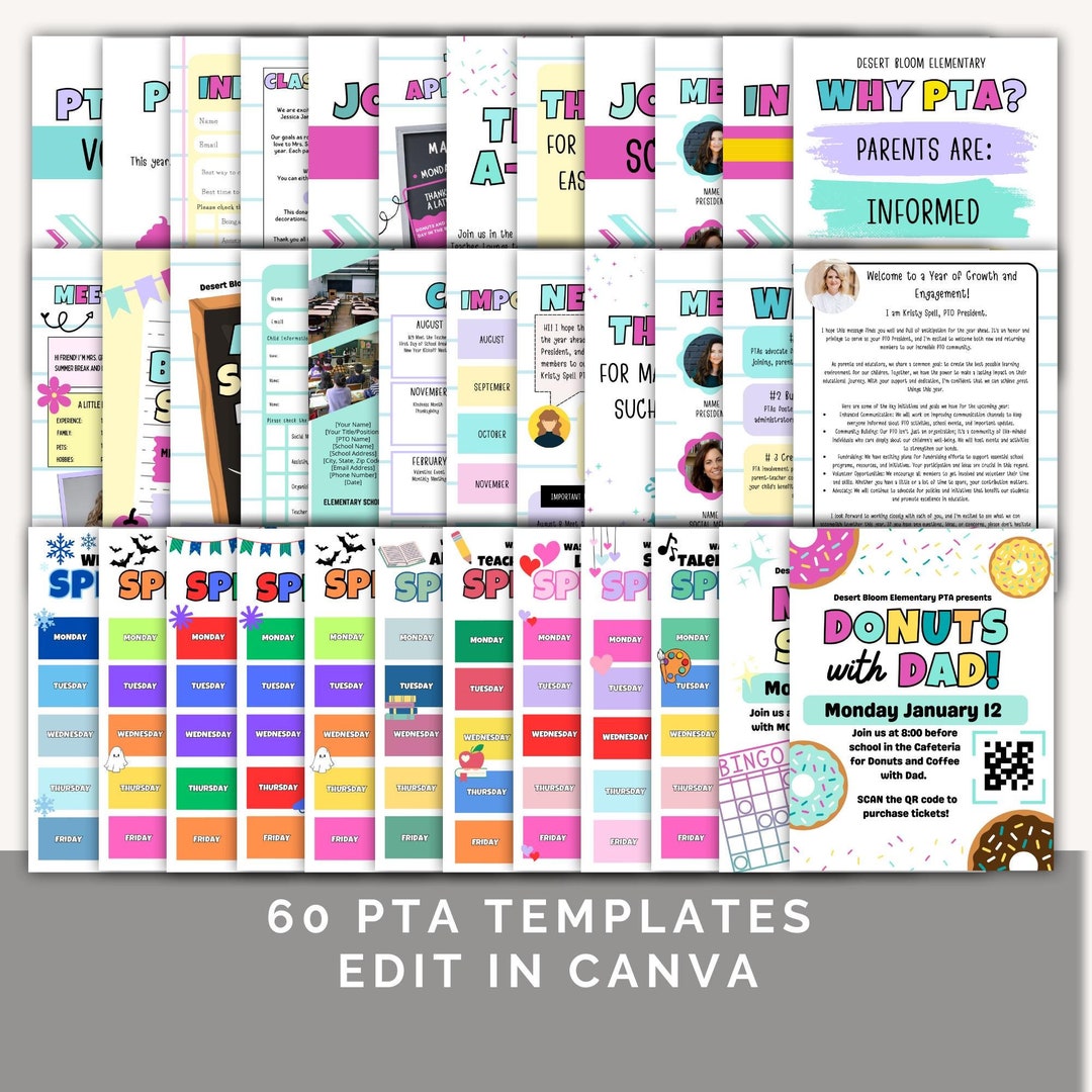Editable Canva PTA Flyer Templates: School Events, Newsletters (60 Set ...