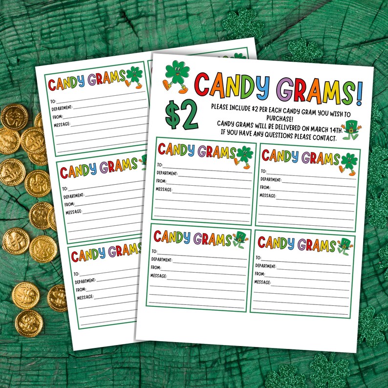 St. Patrick's Day Candy Gram Tags: Printable PTO Fundraiser (canva ...
