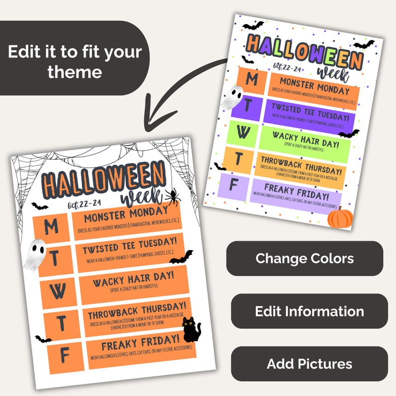 Editable Spirit Week Template: Canva Design (digital Download) - Etsy